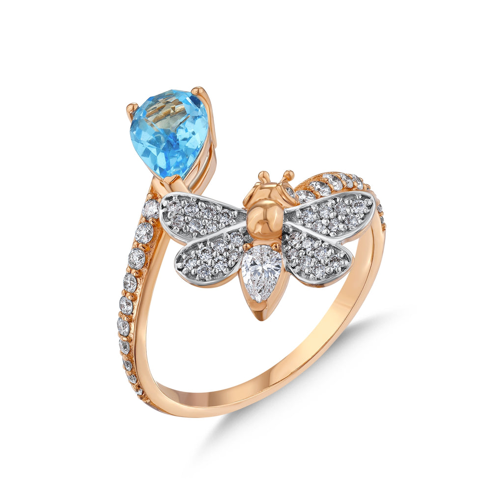 Bee Drop Blue Topaz Diamond Ring – Bee Goddess